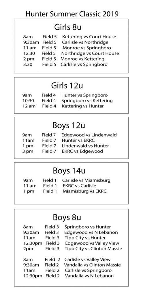 Hunter Summer Classic Tournament Schedule and Brackets